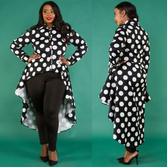 Tops | Long Sleeve Polka Dot Printed Top Black | Poshmark